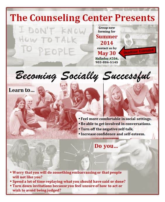 Counseling Center: Social Success Group for Summer 2014 | East Texas A ...